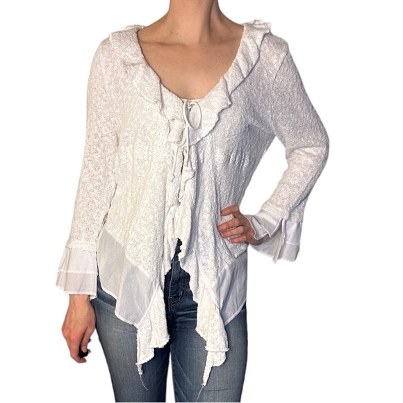 Cupio | Sweaters | Cupio White Ruffle Lace Tie Front Cardigan Flowy ...